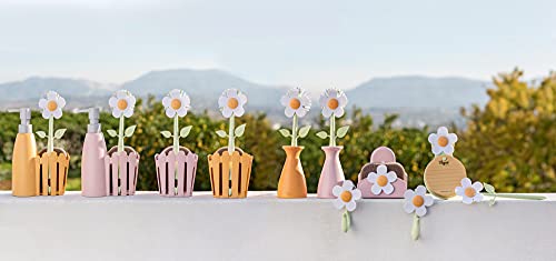 Vigar Florganic 3-piece Sink Caddy Set, Eco-friendly Daisy-shaped Dish Brush, Sponge and Fence-shaped Holder with Suction Cup, Pink