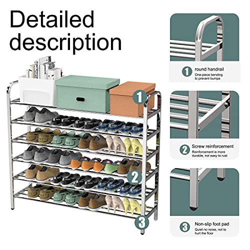 Shoe Rack Organizer for white metal,6 Tier Free Standing Shoe Rack Stainless steel Shoes Storage Shelf,Stackable Shoe Shelf for Entryway Doorway in silver