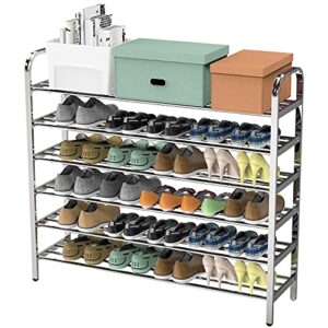 Shoe Rack Organizer for white metal,6 Tier Free Standing Shoe Rack Stainless steel Shoes Storage Shelf,Stackable Shoe Shelf for Entryway Doorway in silver