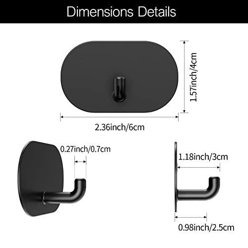 Adhesive Hooks Heavy Duty Stick On Wall Hooks Stainless Steel Kitchen Bathroom Hooks Rust-Proof Metal Hooks for Hanging Keys, Hat, Towel Robe, Black, Pack of 8