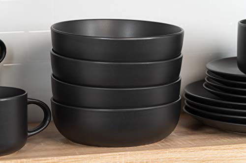 10 Strawberry Street Wazee Matte Coupe Dinnerware Set, 16 pc, Black