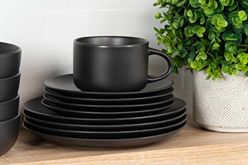 10 Strawberry Street Wazee Matte Coupe Dinnerware Set, 16 pc, Black