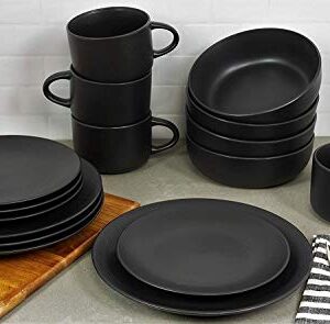 10 Strawberry Street Wazee Matte Coupe Dinnerware Set, 16 pc, Black