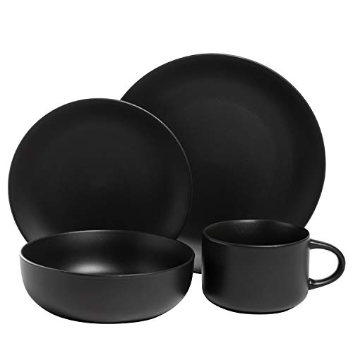 10 Strawberry Street Wazee Matte Coupe Dinnerware Set, 16 pc, Black