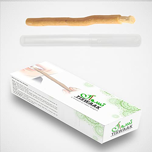 TISWAAK - Pack of 12 Miswak Stick Natural Teeth Whitening Kit – Muslim Natural Flavored Herbal Toothbrush Miswak Sticks Vacuum Sealed with Holder for Healthy Gums, Teeth & Fresher Breath || Pack of 12