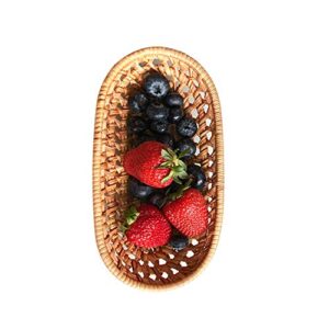 Rattan Handwoven Towel Tray Candy Dish Plate Fruit Oval Trays Cosmetics Jewelry Organizer for Bathroom Vanity Countertops (S-20cm)