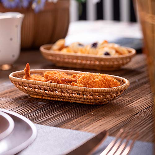 Rattan Handwoven Towel Tray Candy Dish Plate Fruit Oval Trays Cosmetics Jewelry Organizer for Bathroom Vanity Countertops (S-20cm)