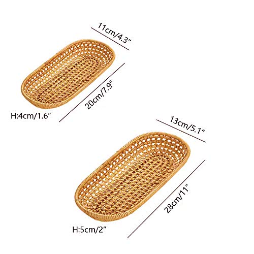 Rattan Handwoven Towel Tray Candy Dish Plate Fruit Oval Trays Cosmetics Jewelry Organizer for Bathroom Vanity Countertops (S-20cm)