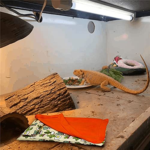 HAICHEN TEC Bearded Dragon Sleeping Bag with Pillow and Blanket Soft Bed Habitat Decor Cage Accessories for Reptile Bearded Dragon Leopard Gecko Lizard (Orange)