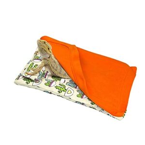 HAICHEN TEC Bearded Dragon Sleeping Bag with Pillow and Blanket Soft Bed Habitat Decor Cage Accessories for Reptile Bearded Dragon Leopard Gecko Lizard (Orange)