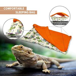 HAICHEN TEC Bearded Dragon Sleeping Bag with Pillow and Blanket Soft Bed Habitat Decor Cage Accessories for Reptile Bearded Dragon Leopard Gecko Lizard (Orange)