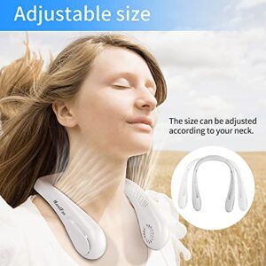 Bladeless Neck Fan 5000mAh, Necklace Fan Battery Operated 4 speeds, Wearable Fan Rechargeable Strong Airflow, Hands-Free Fan Portable, for Outdoor Activities Travel Office Home (White)