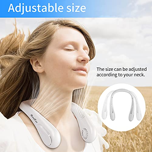 Bladeless Neck Fan 5000mAh, Necklace Fan Battery Operated 4 speeds, Wearable Fan Rechargeable Strong Airflow, Hands-Free Fan Portable, for Outdoor Activities Travel Office Home (White)