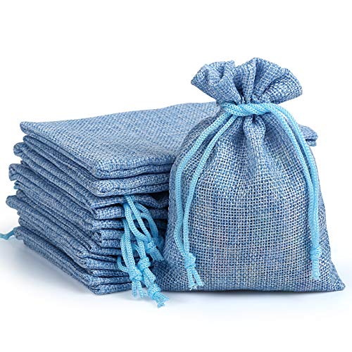 Naler 24pcs Burlap Bags with Drawstring Linen Gift Bags Jewelry Pouches Sacks for Wedding, Party Favors, DIY Craft, Presents, 4 x 6 Inch, Baby Blue