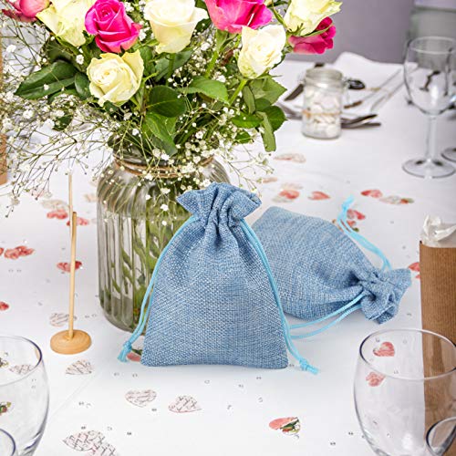 Naler 24pcs Burlap Bags with Drawstring Linen Gift Bags Jewelry Pouches Sacks for Wedding, Party Favors, DIY Craft, Presents, 4 x 6 Inch, Baby Blue