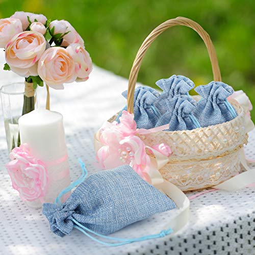 Naler 24pcs Burlap Bags with Drawstring Linen Gift Bags Jewelry Pouches Sacks for Wedding, Party Favors, DIY Craft, Presents, 4 x 6 Inch, Baby Blue