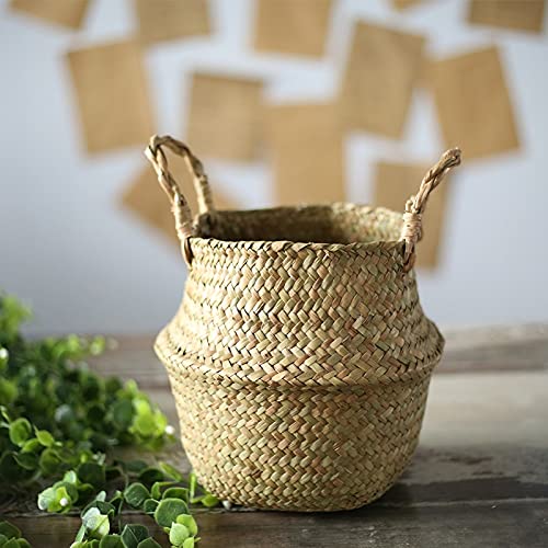 WSZJJ Wicker Woven Basket Rattan Foldable Hanging Flower Pot, Woven Dirty Clothes Basket, Storage Basket, Home Decoration