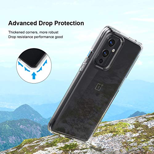 Clear Protective Case for Oneplus 9 Case Shockproof [Hard PC Back+Soft TPU Bumper] [Anti-Yellowing] [Support Wireless Charging] Protective Phone Case Cover for Oneplus 9, Transparent Clear