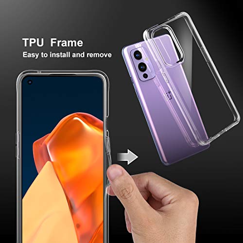 Clear Protective Case for Oneplus 9 Case Shockproof [Hard PC Back+Soft TPU Bumper] [Anti-Yellowing] [Support Wireless Charging] Protective Phone Case Cover for Oneplus 9, Transparent Clear