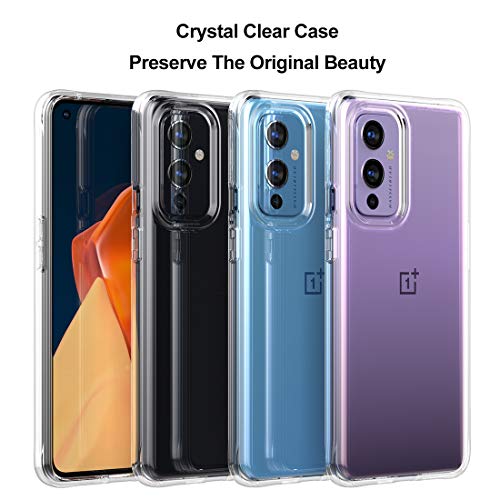 Clear Protective Case for Oneplus 9 Case Shockproof [Hard PC Back+Soft TPU Bumper] [Anti-Yellowing] [Support Wireless Charging] Protective Phone Case Cover for Oneplus 9, Transparent Clear