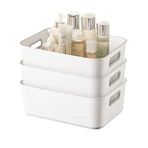 plastic storage basket, open storage bin with handles - organizer for kitchen, bedroom, under sink bathroom organizer, toy baskets, food storage containers for organizing - 3 pcs (white)