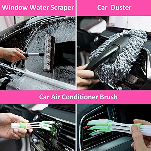 HLWDFLZ 31pcs Car Wash Cleaning Tools Kit Car Detailing Set - Pink Car Wash Kit Interior and Exterior with Car Detail Brushes, Tire Brush, Wash Mitt, Towels