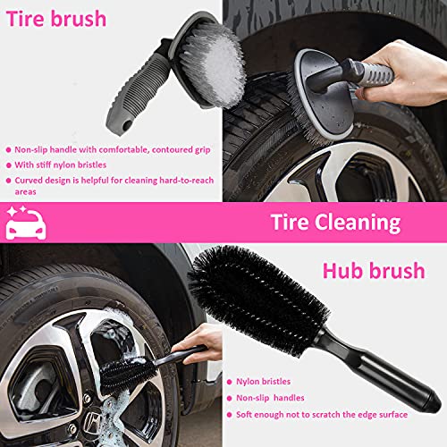 HLWDFLZ 31pcs Car Wash Cleaning Tools Kit Car Detailing Set - Pink Car Wash Kit Interior and Exterior with Car Detail Brushes, Tire Brush, Wash Mitt, Towels