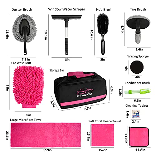 HLWDFLZ 31pcs Car Wash Cleaning Tools Kit Car Detailing Set - Pink Car Wash Kit Interior and Exterior with Car Detail Brushes, Tire Brush, Wash Mitt, Towels