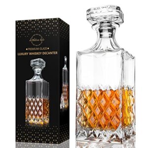 lighten life whiskey decanter,29oz crystal decanter with glass stopper,liquor decanter in gift box,premium vodka decanter for whiskey,bourbon,scotch,liquor