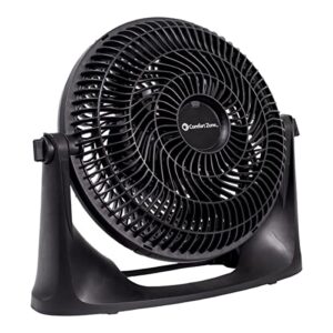 comfort zone powrcurve czhv101bk 9" 3-speed wall-mountable floor fan with 180-degree adjustable tilt, 6-blades, (bracket included), black/black