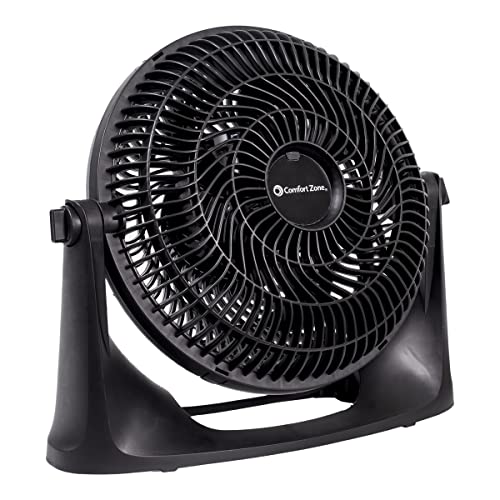 Comfort Zone PowrCurve CZHV101BK 9" 3-Speed Wall-Mountable Floor Fan with 180-Degree Adjustable Tilt, 6-Blades, (Bracket Included), Black/Black