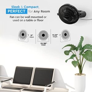 Comfort Zone PowrCurve CZHV101BK 9" 3-Speed Wall-Mountable Floor Fan with 180-Degree Adjustable Tilt, 6-Blades, (Bracket Included), Black/Black