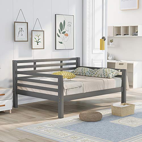 LXBB Wooden Full Size Daybed with Clean Lines,Multi-Functional Sofa Bed Frame with Wood Slat Support for Kids Teens Girls Boys, Bedroom Guest Room,No Spring Box Needed (Full, Gray), Grey