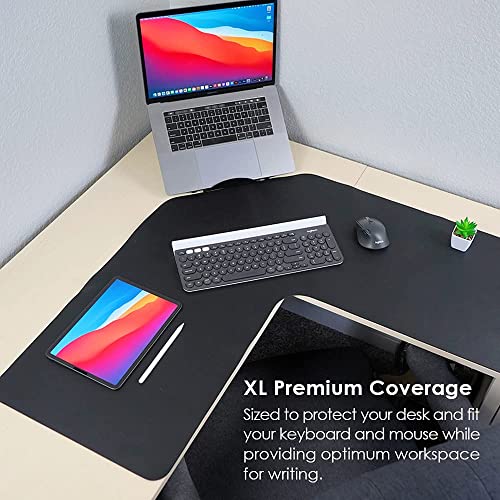 Con-Tact Brand XL Corner Desk Pad | Waterproof Anti-Slip PU Leather | Large Corner Computer Workstation Protection | Mouse Pad Gaming Pad | 36" X 15.7" L Shape | Dual Sided (Black)