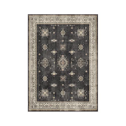 RUGGABLE Verena Washable Rug - Perfect Vintage Area Rug for Living Room Bedroom Kitchen - Pet & Child Friendly - Stain & Water Resistant - Dark Wood 5'x7' (Standard Pad)