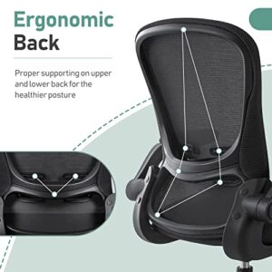 Furmax Ergonomic Office Chair Desk Chair with Flip Up Armrests Mesh Computer Chair Executive Swivel Task Chair with Lumbar Support (Black)