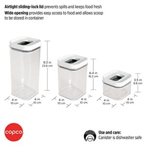 Copco Food and Organization Storage Container with Airtight Lid, Set of 3 Narrow.052, 1.05, 1.79-Quart, Clear