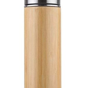 Stenof Bamboo Tea Tumbler with a long tea strainer and a spoon steel insulation 12 hours warmth| 450 ml leak proof tea, coffee and travel water flask| Eco-friendly travel bottle