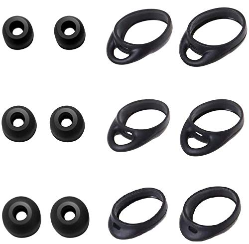 Zotech 6 Pair Silicone Ear Tips & Ear Hooks S/M/L for Samsung Gear IconX (2018 Edition) SM-R140 (Black)