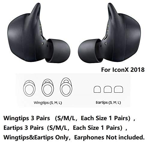 Zotech 6 Pair Silicone Ear Tips & Ear Hooks S/M/L for Samsung Gear IconX (2018 Edition) SM-R140 (Black)