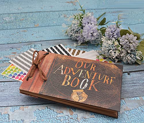 Scrapbook Photo Album, Photo Book, Our Adventure Book, Scrap Book with Hard Cover Movie Up Travel Scrapbook for Anniversary, Wedding, Travelling (Our adventute)