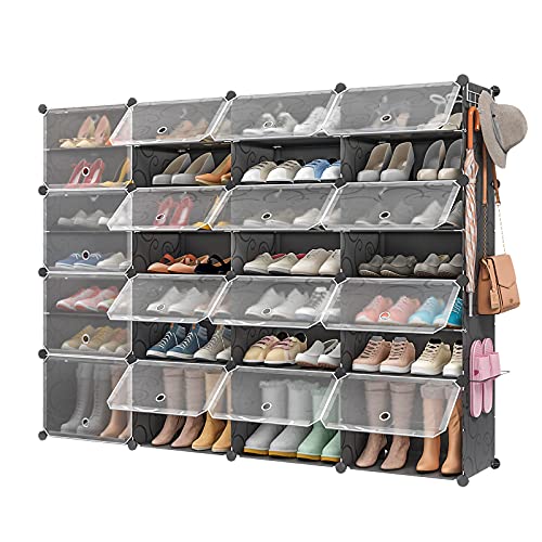 Aeitc 64 Pairs Shoe Rack Organizer Shoe Organizer Expandable Shoe Storage Cabinet Narrow Standing Stackable Space Saver Shoe Rack for Entryway, Hallway and Closet，64"x12"x48"