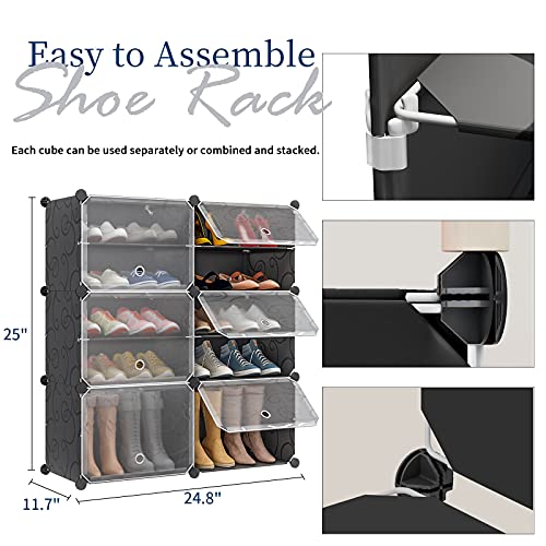 Aeitc 64 Pairs Shoe Rack Organizer Shoe Organizer Expandable Shoe Storage Cabinet Narrow Standing Stackable Space Saver Shoe Rack for Entryway, Hallway and Closet，64"x12"x48"