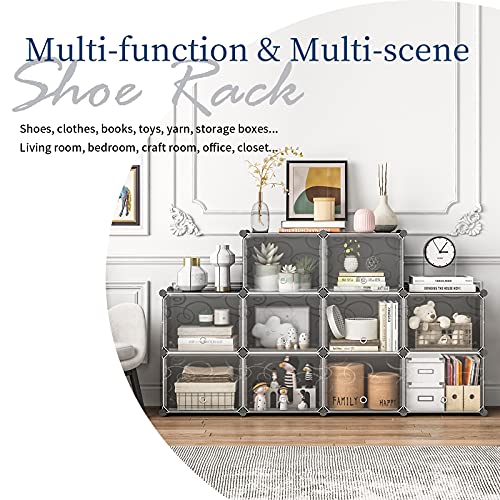 Aeitc 64 Pairs Shoe Rack Organizer Shoe Organizer Expandable Shoe Storage Cabinet Narrow Standing Stackable Space Saver Shoe Rack for Entryway, Hallway and Closet，64"x12"x48"