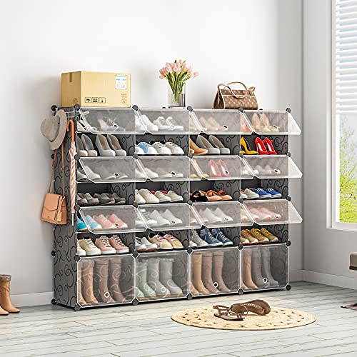 Aeitc 64 Pairs Shoe Rack Organizer Shoe Organizer Expandable Shoe Storage Cabinet Narrow Standing Stackable Space Saver Shoe Rack for Entryway, Hallway and Closet，64"x12"x48"