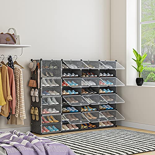 Aeitc 64 Pairs Shoe Rack Organizer Shoe Organizer Expandable Shoe Storage Cabinet Narrow Standing Stackable Space Saver Shoe Rack for Entryway, Hallway and Closet，64"x12"x48"