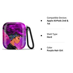 African American Girl Airpods Case - Wonjury Airpod Skin Protective Hard Case Cover Portable & Shockproof Women with Keychain for Apple Airpods 2/1 Charging Case (Purple Hair Girl)