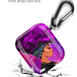 African American Girl Airpods Case - Wonjury Airpod Skin Protective Hard Case Cover Portable & Shockproof Women with Keychain for Apple Airpods 2/1 Charging Case (Purple Hair Girl)