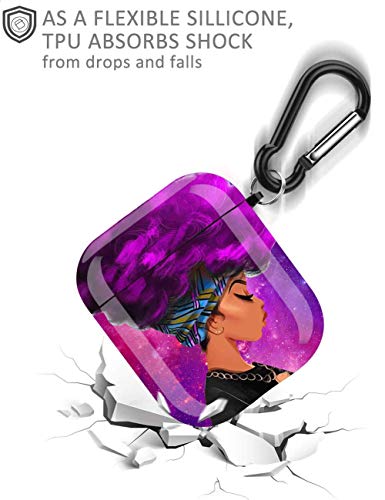 African American Girl Airpods Case - Wonjury Airpod Skin Protective Hard Case Cover Portable & Shockproof Women with Keychain for Apple Airpods 2/1 Charging Case (Purple Hair Girl)