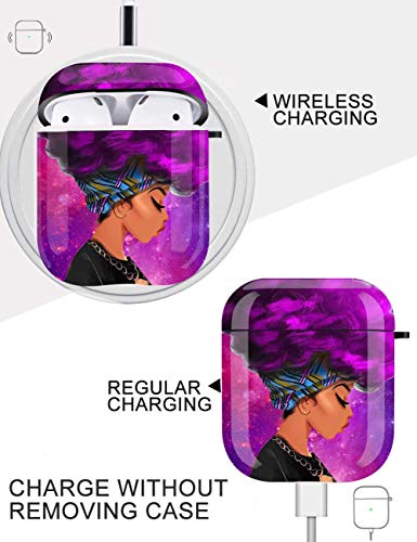 African American Girl Airpods Case - Wonjury Airpod Skin Protective Hard Case Cover Portable & Shockproof Women with Keychain for Apple Airpods 2/1 Charging Case (Purple Hair Girl)